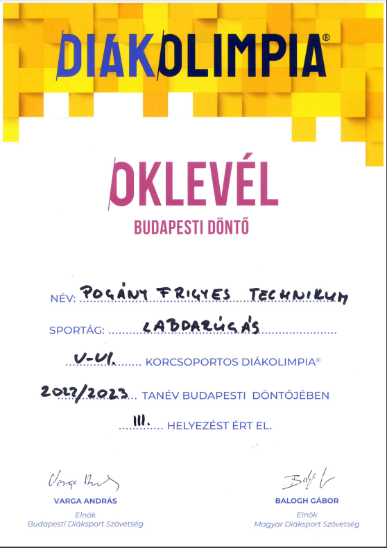 Bronzérem a diákolimpián | Hírek | Támogassa a Pogány Frigyes ...